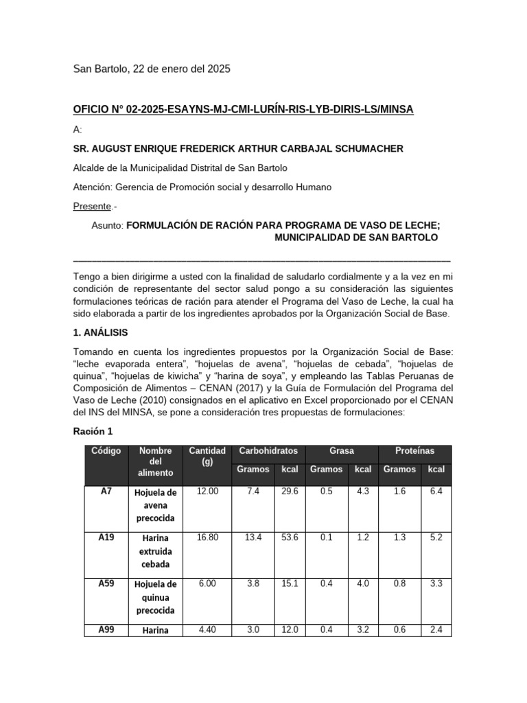 PVL Oficio | PDF | Alimentos | Leche