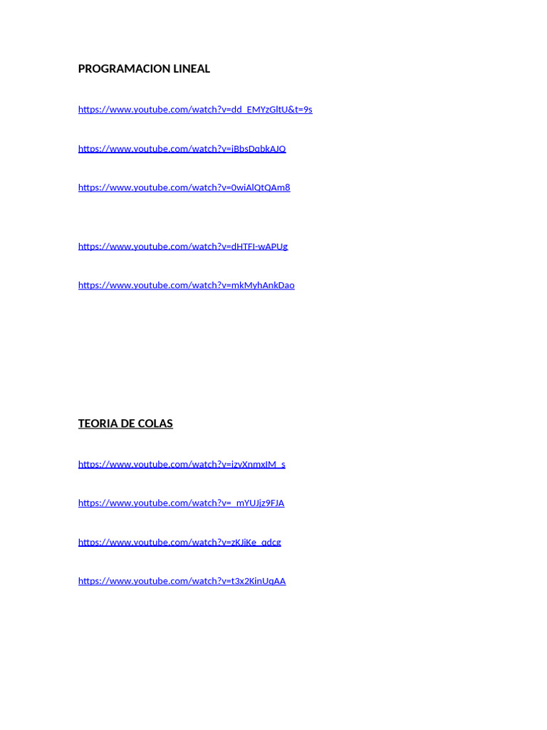 Link para Programacion Lineal, Teoria de Colas y PERT CPM | PDF