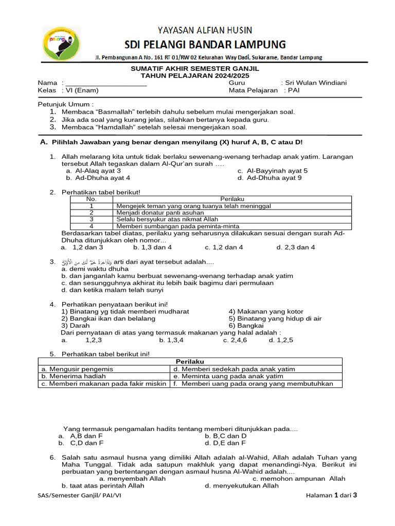 PAI SAS Kelas 6 Spesial | PDF