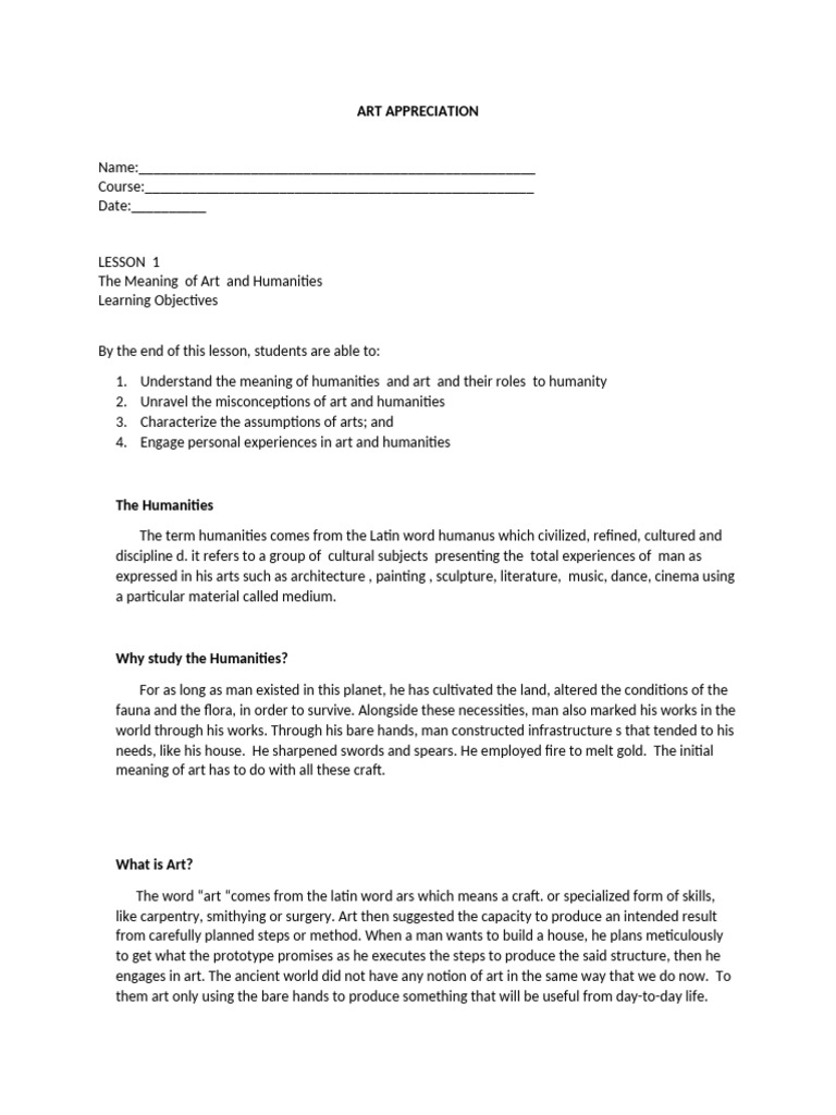 Lesson-1-Art-Appreciation (1) | PDF | Experience | Humanities