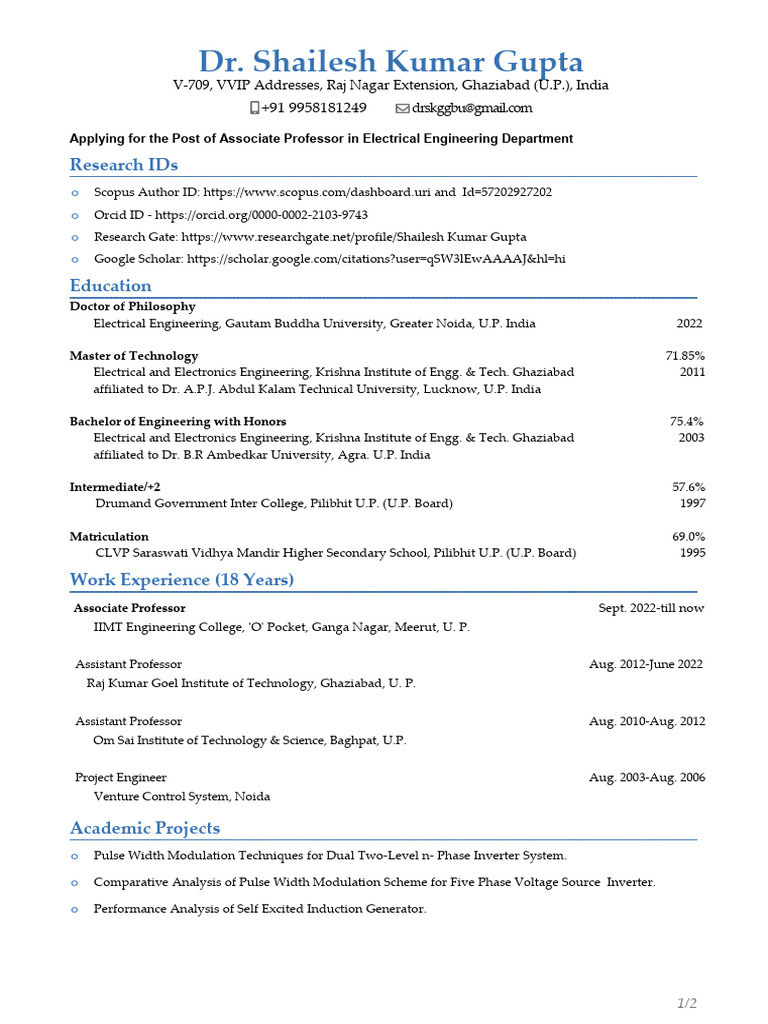 Shailesh Kumar Gupta - CV | PDF | Power Inverter | Power Electronics