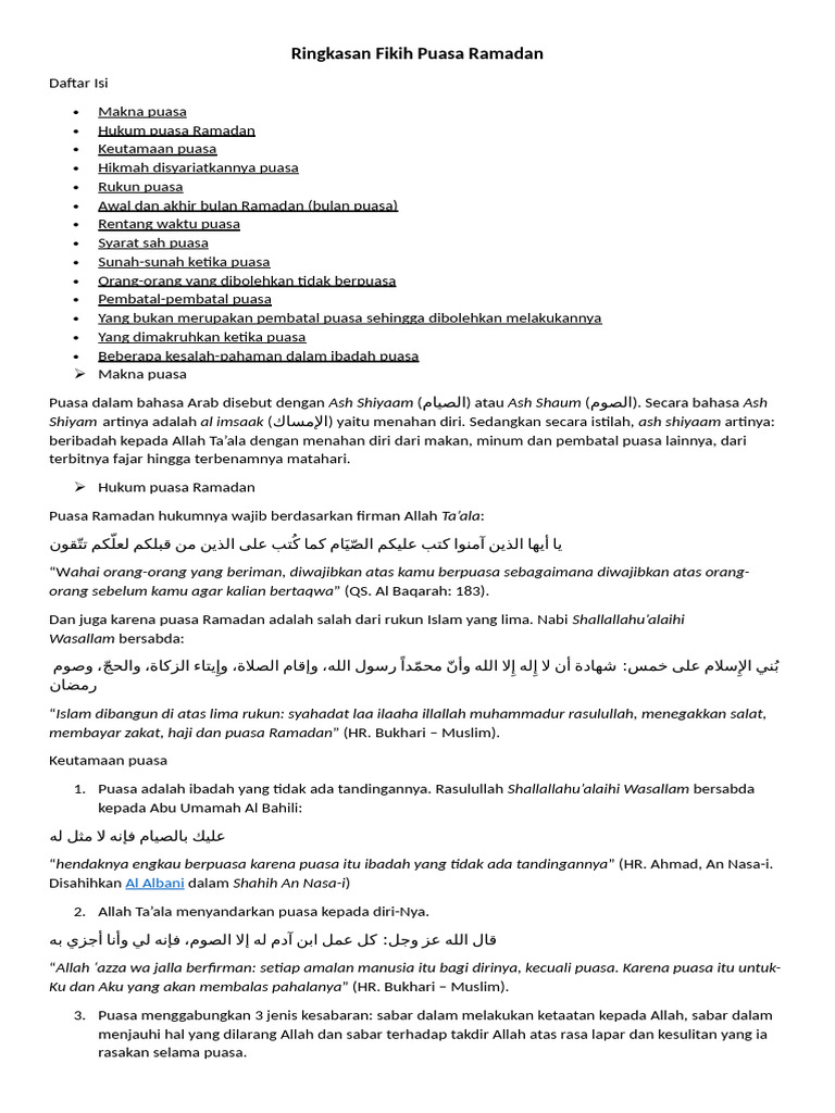 Ringkasan Fikih Puasa Ramadan | PDF