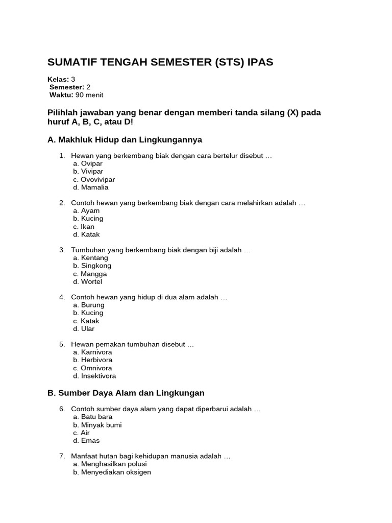 Sumatif Tengah Semester (STS) Ipas | PDF