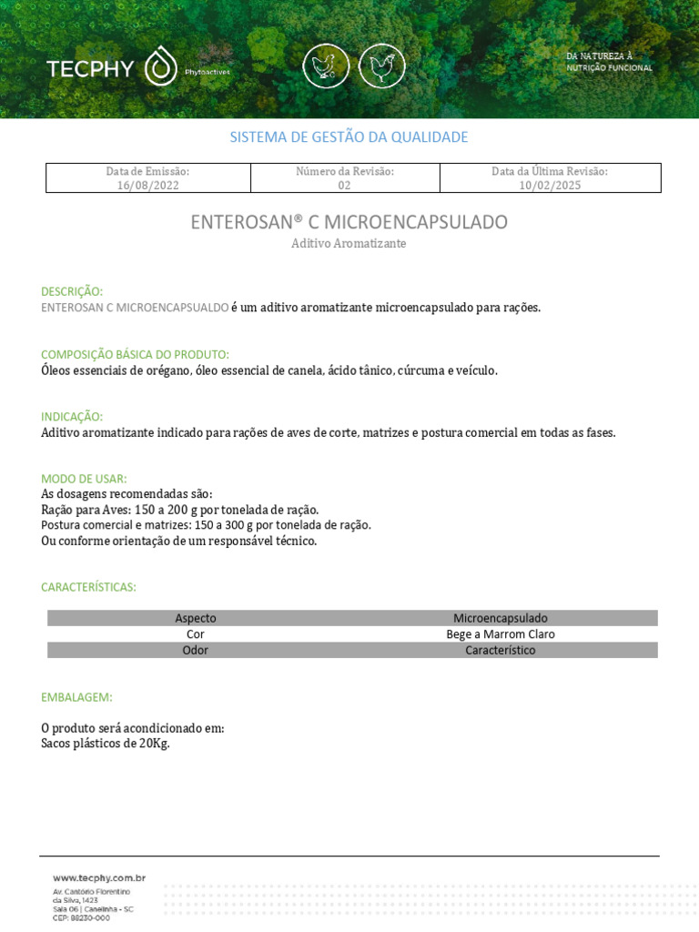 FT - Enterosan C (Tecphy) - 11 - 02 - 2025 | PDF | Óleo essencial