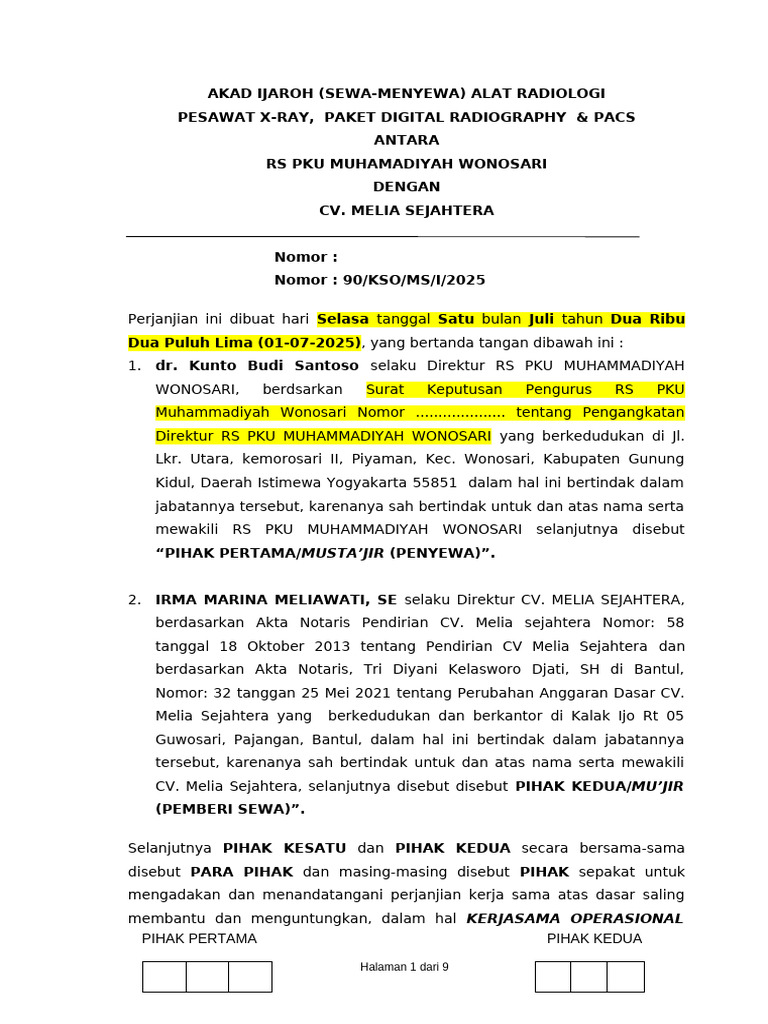 Draft - MOU XRAY PAKET DR & PACS - RS PKU MUH WONOSARI | PDF