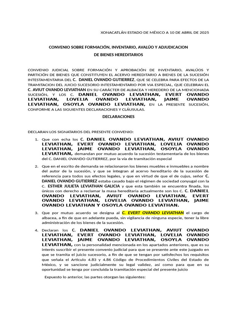 Corregido Convenio de Adjudicacion Daniel Ovando | PDF | Derecho Civil ...