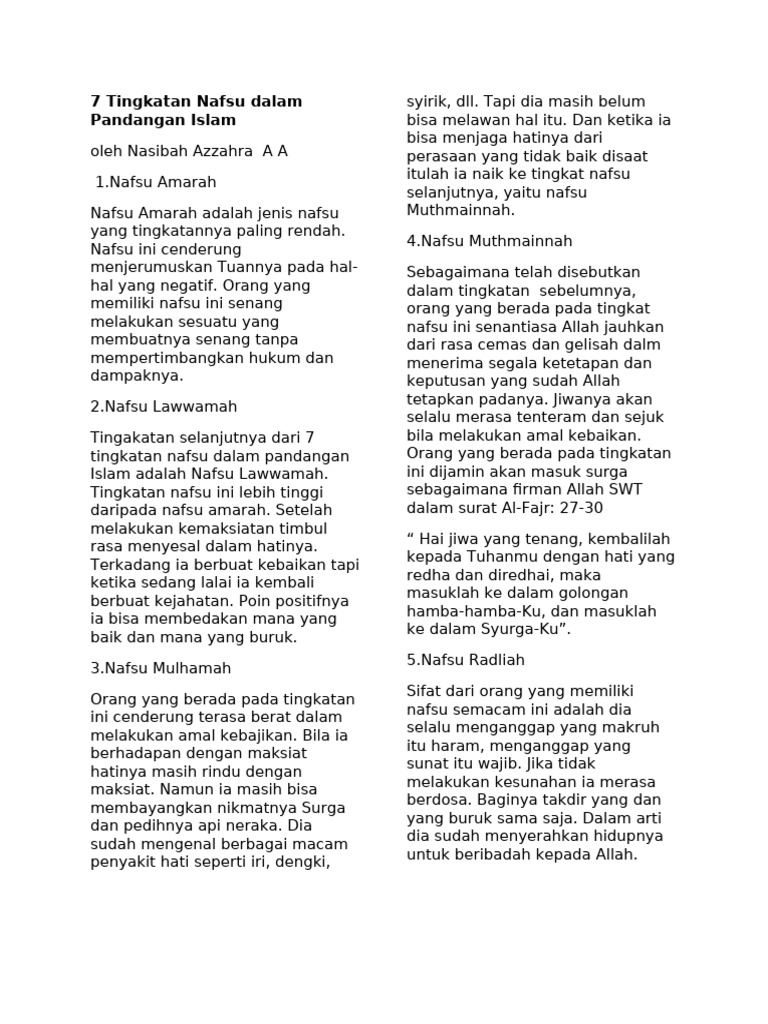 7 Tingkatan Nafsu dalam Islam | PDF