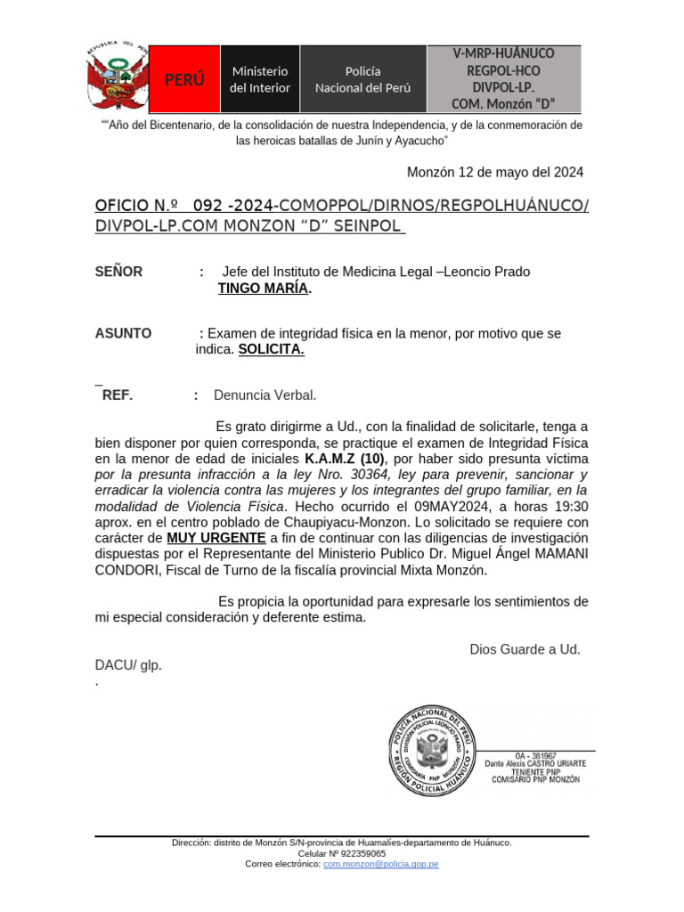 Oficio RML Menor | PDF