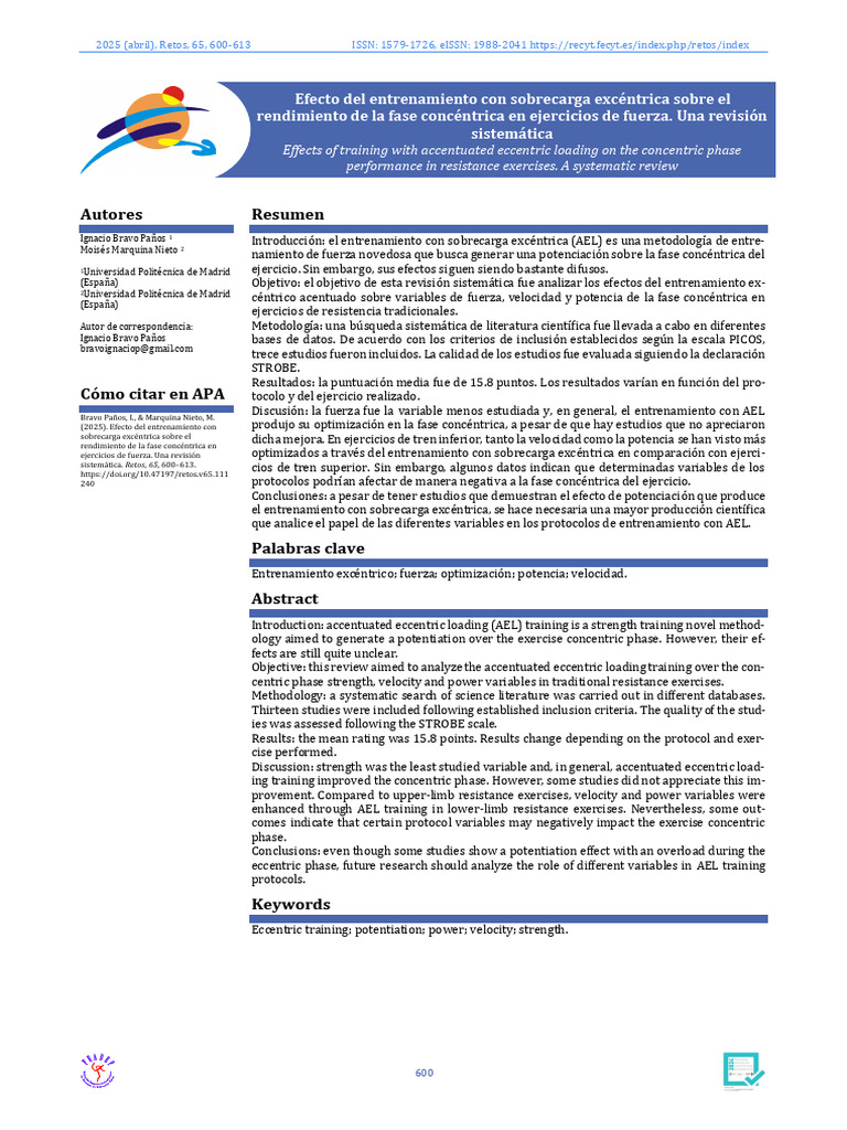 Efecto Del Entrenamiento Con Sobrecarga Excéntrica Sobre El Rendimiento ...