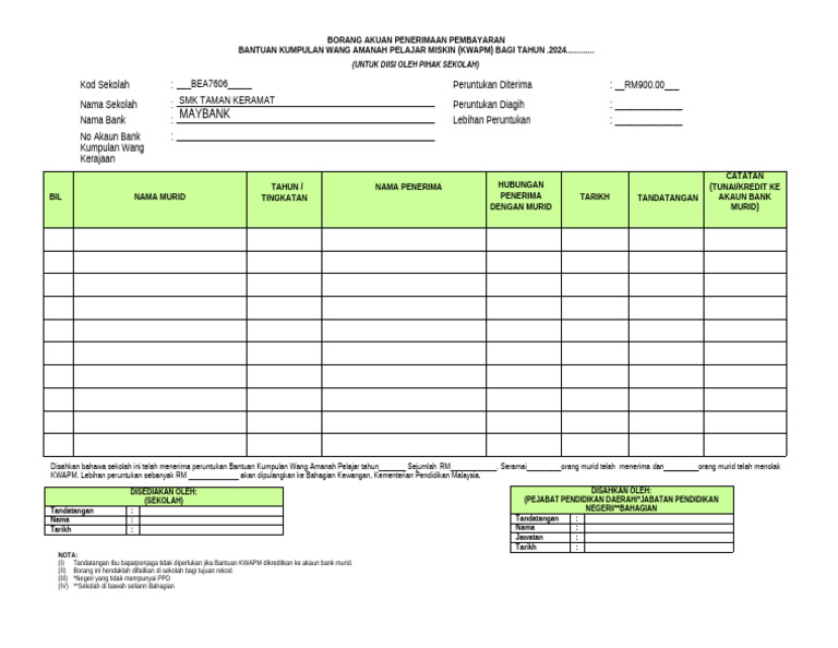 Borang Akuan Penerimaan Kwapm 2024 | PDF
