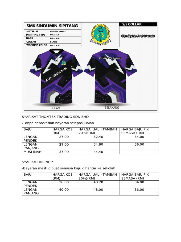 Design Baju PJK Dan Harga | PDF