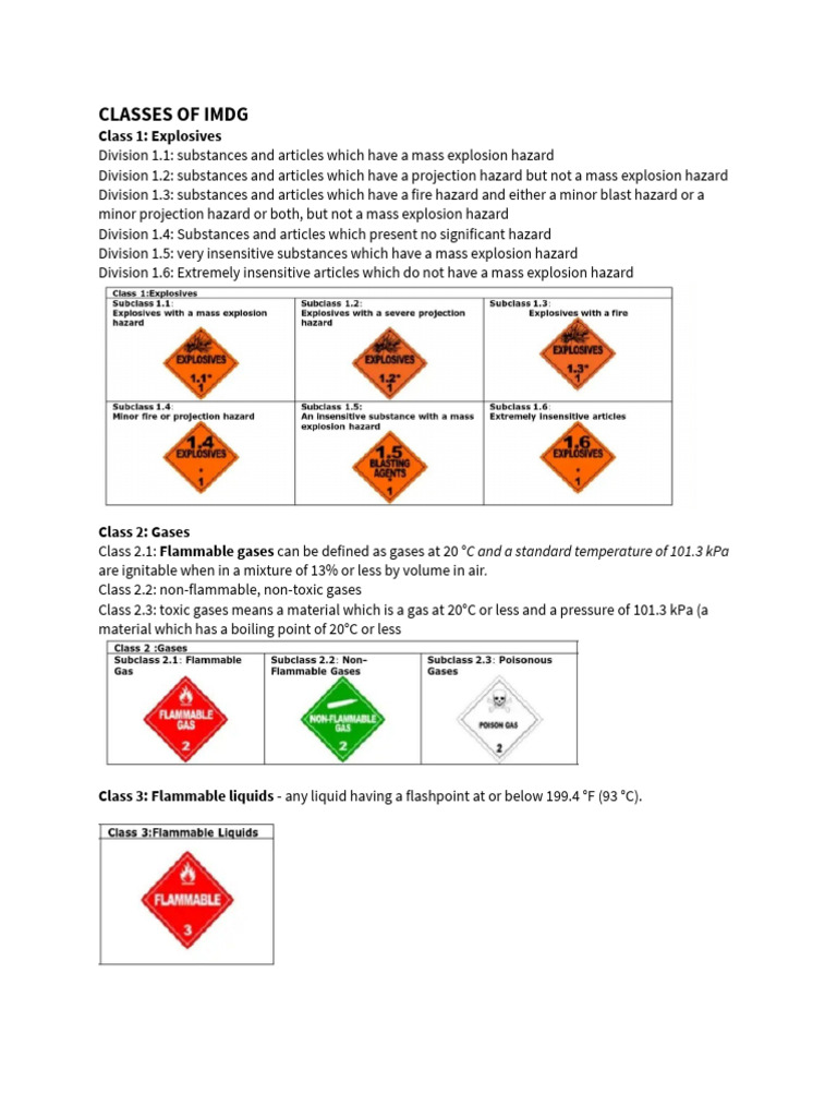 1CL CASTILLON Use of IMDG Code Classes and Drawing | PDF | Chemical ...