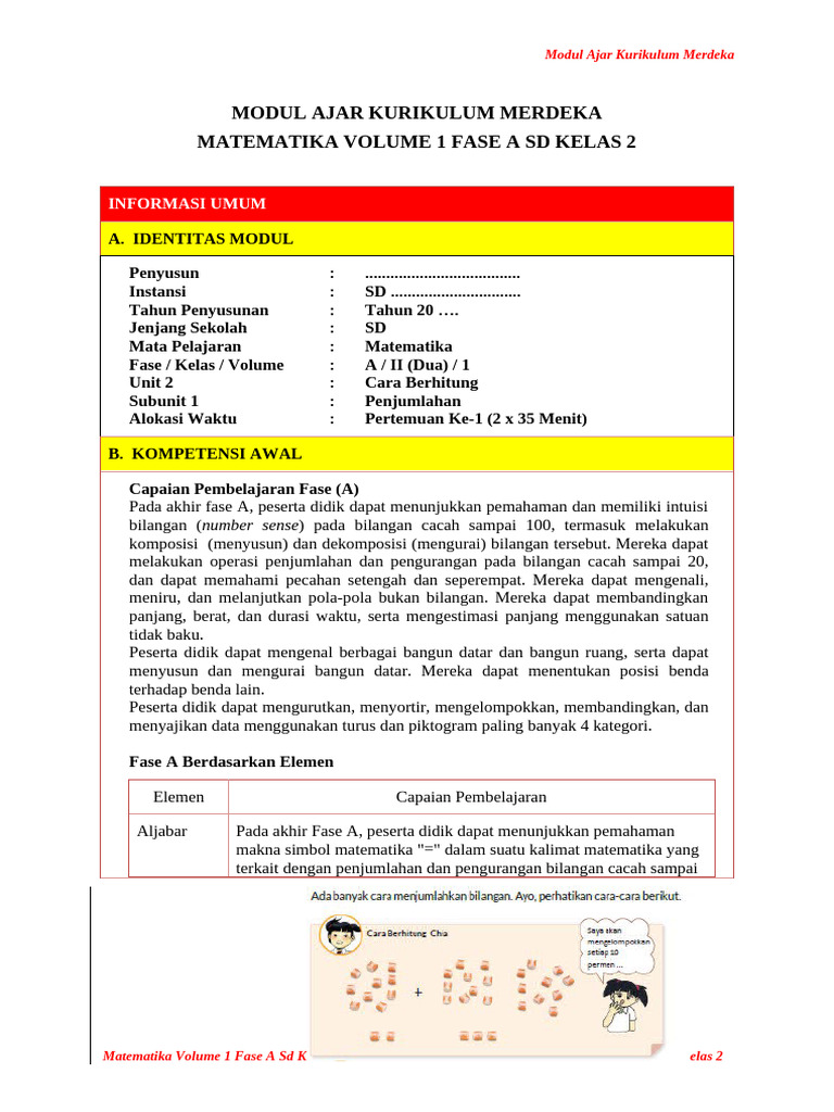 Modul Ajar MTK Kelas 2 - BAB 2 | PDF