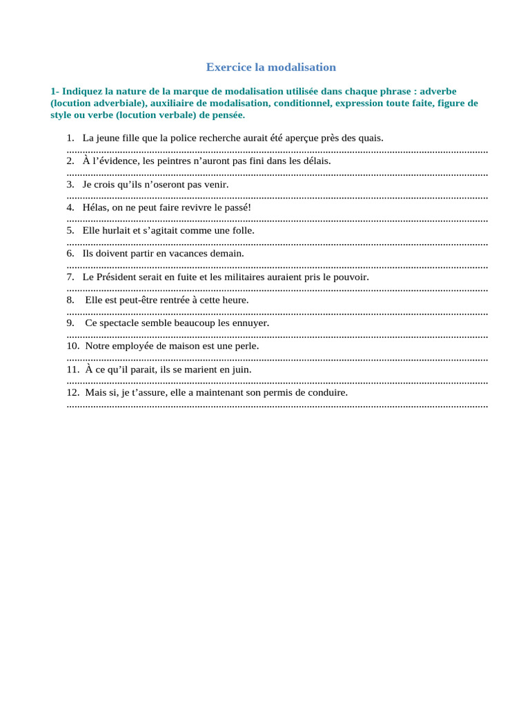 Exercice La Modalisation | PDF | Adverbe | Verbe