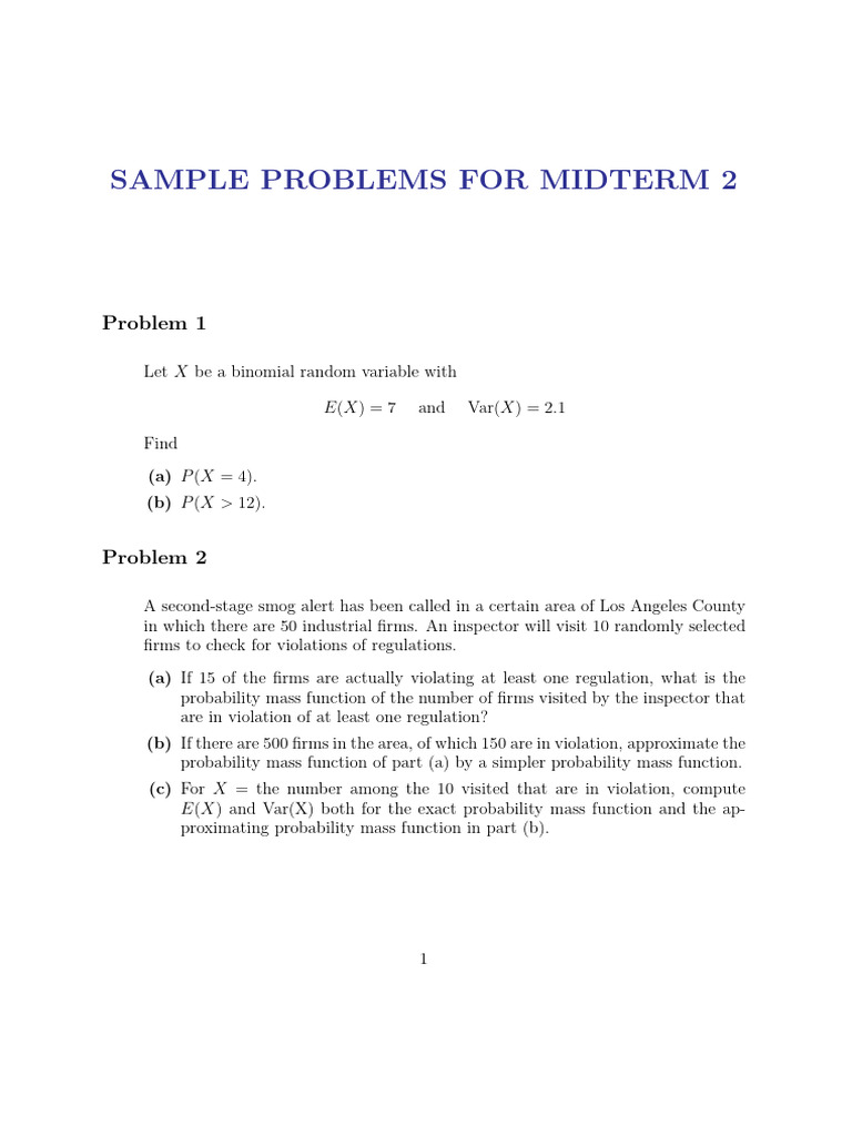 Sample Midterm 2 Questions For MTH4300 | PDF | Poisson Distribution | Teaching Mathematics