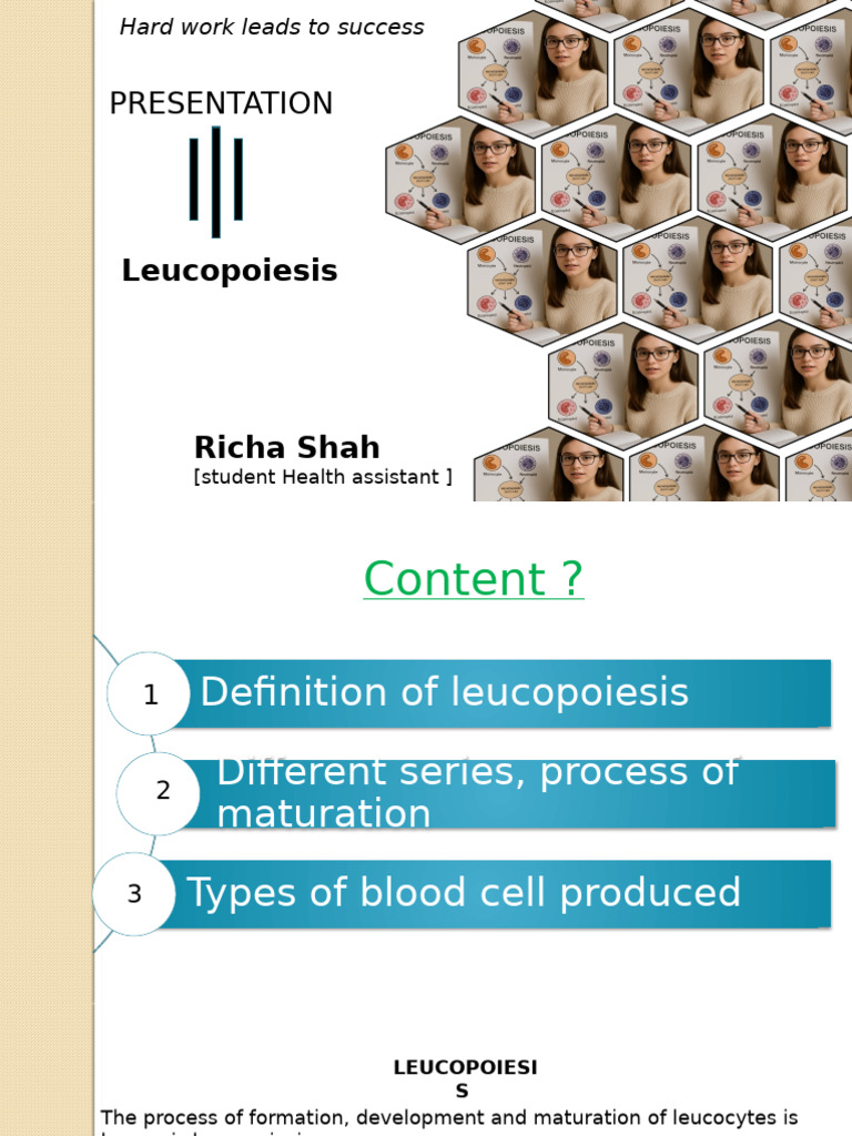 Presentation On Leucoucopoiesis by Richa Shah - 025713 | PDF | Granulocyte | White Blood Cell