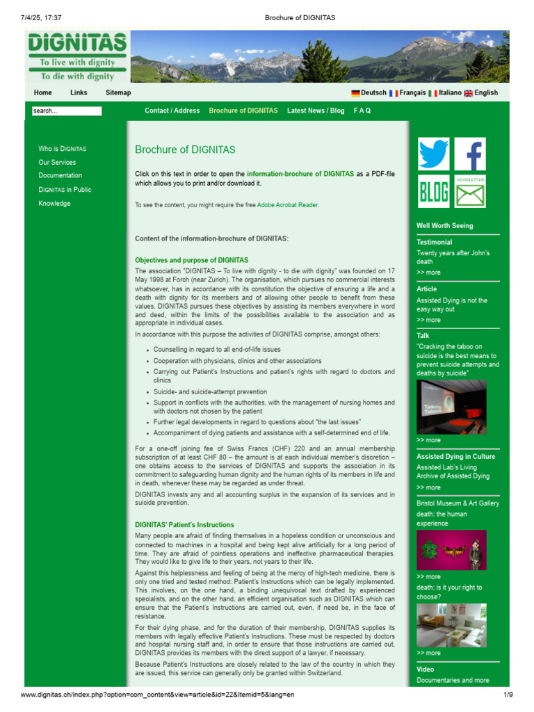 Brochure of DIGNITAS Suiza | PDF | Medical Prescription | Medicine