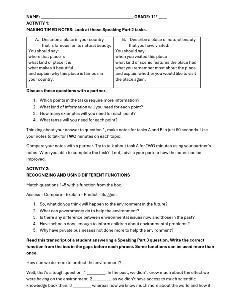 Speaking 11° | PDF | Schools | Question