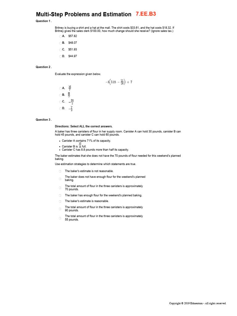 7.EE.B3 - Multistep Problems & Estimation | PDF | Sea Level