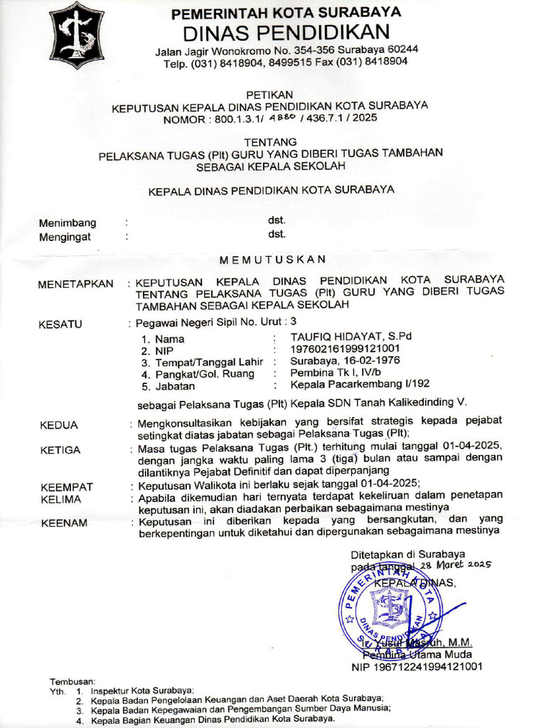 SK PLT Kedinding 5 Taufik Hidayat - Compressed | PDF