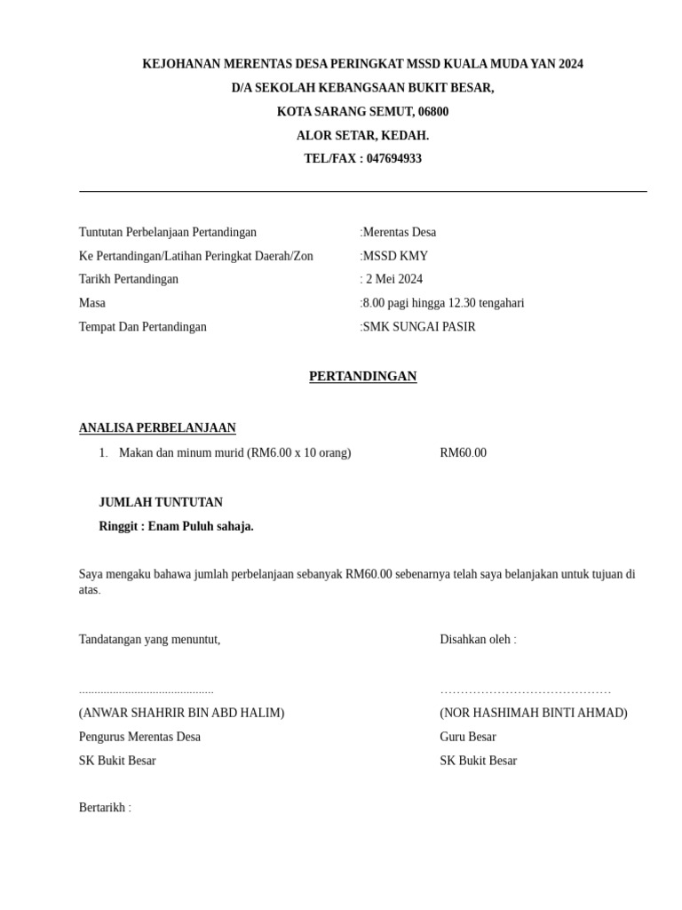 Kejohanan Merentas Desa MSSD 2024 | PDF