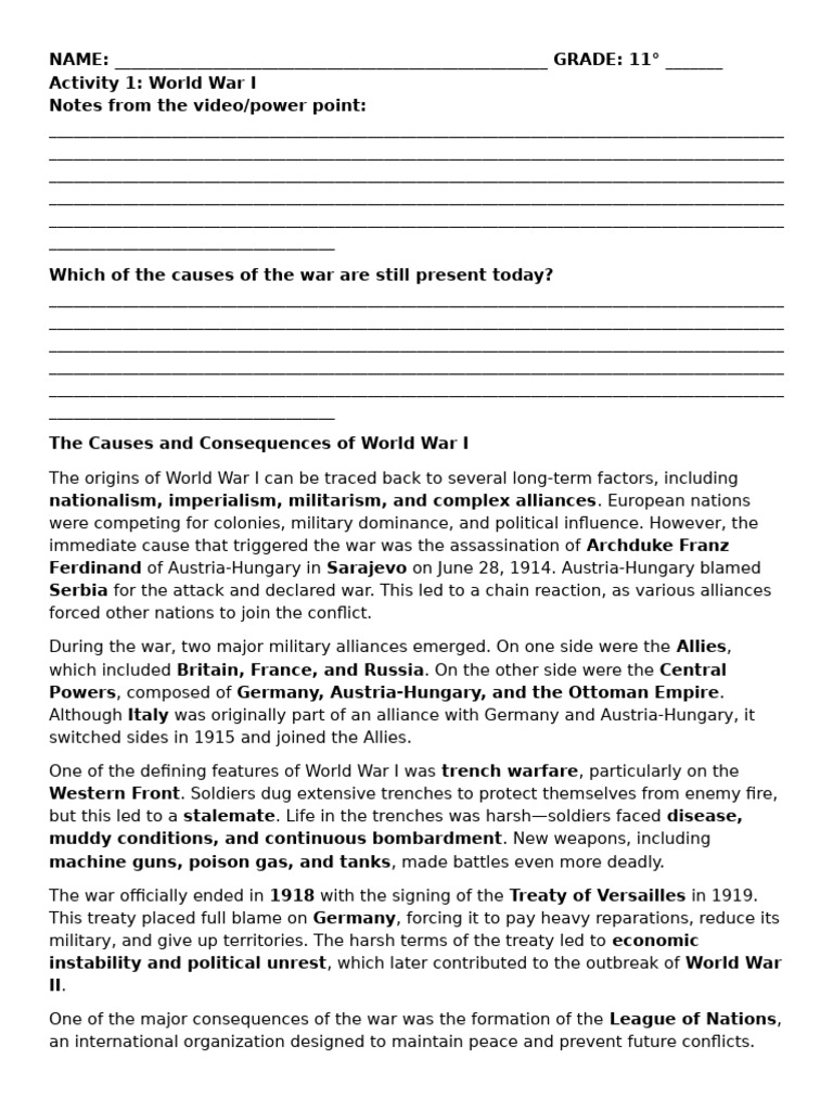 Causes and Consequences of World War I | PDF | World War I | German Empire