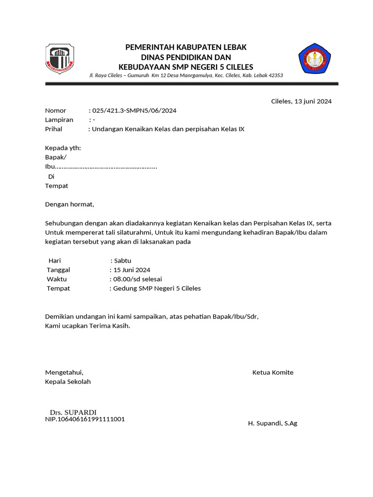 Undangan Rapat Kelulusan Kelas 9 | PDF