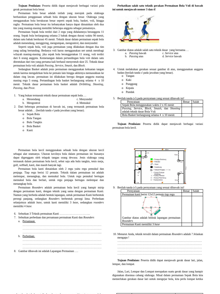 MASTER SOAL PAS AKM PJOK KELAS 4 (PSP) SEMESTER 1 Fix | PDF