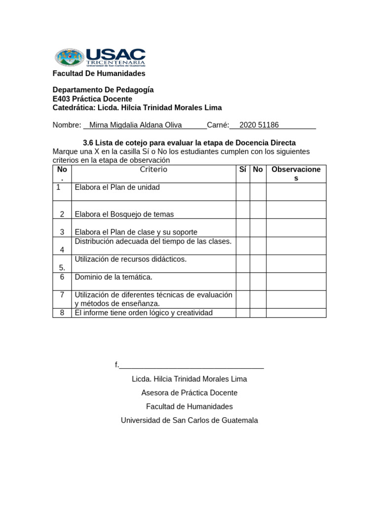 Lista de Cotejo Revison Practica | PDF