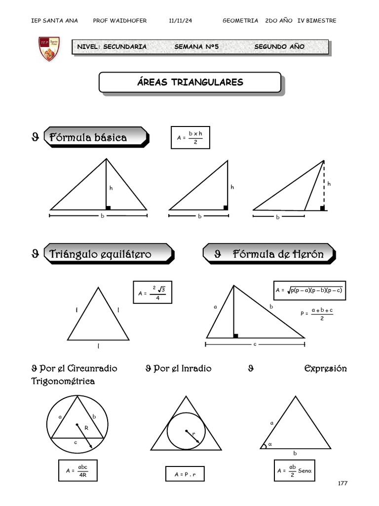 IV Bim. 2do. Año - GEOM. - Guia #4 - Área Triangulares | PDF | Triángulo | Geometría triangular