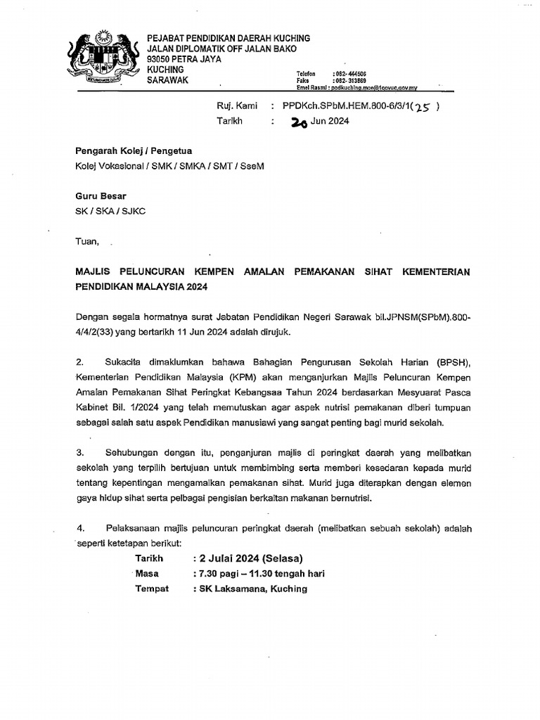 Majlis Peluncuran Kempen Amalan Pemakanan Sihat Kementerian Pendidikan ...