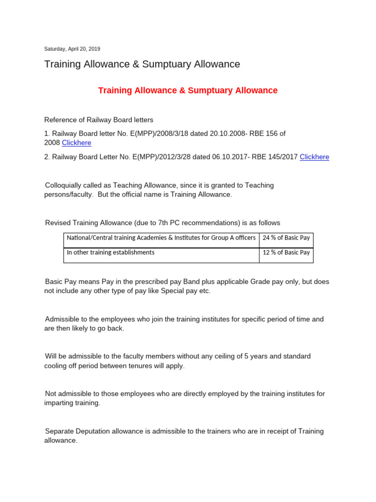 Training Allowance & Sumptuary Allowance | PDF