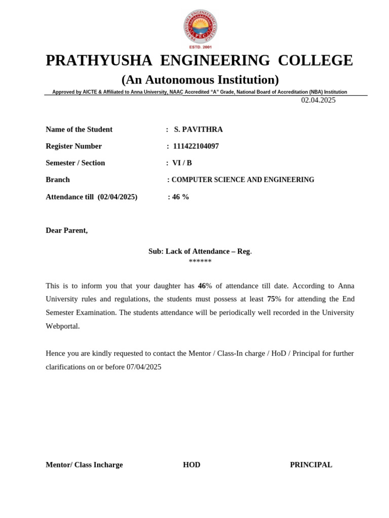 Attendance Warning for Parents | PDF | Higher Education