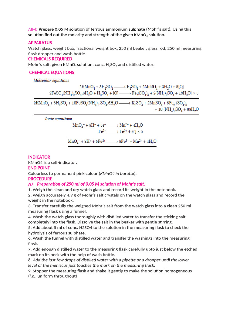 Molarity Determination of KMnO4 Solution | PDF | Titration | Chemistry