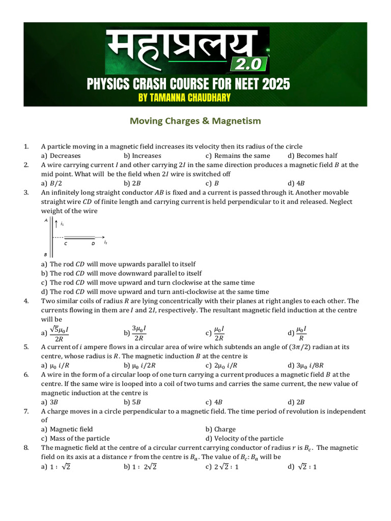 Maha DPP - Moving Charges and Magnetism | PDF | Magnetic Field | Electron