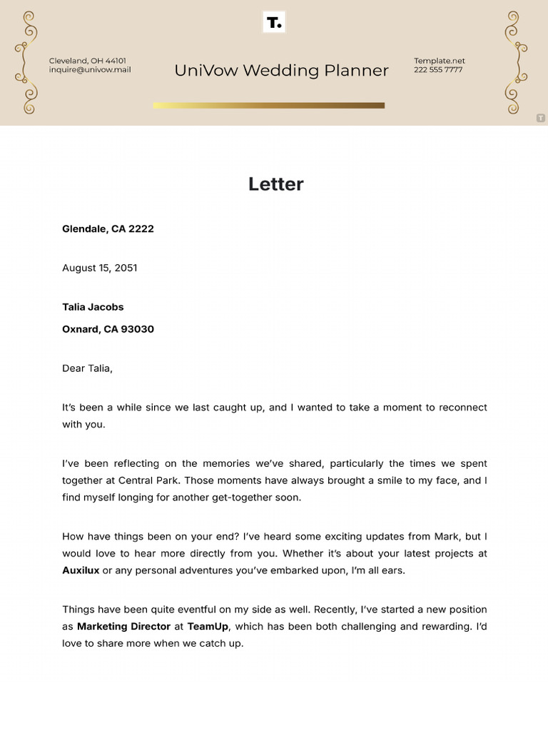 Wedding Event Letter Template | PDF
