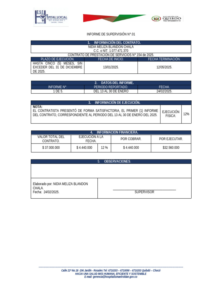 Formato - Informe de Supervisión | PDF