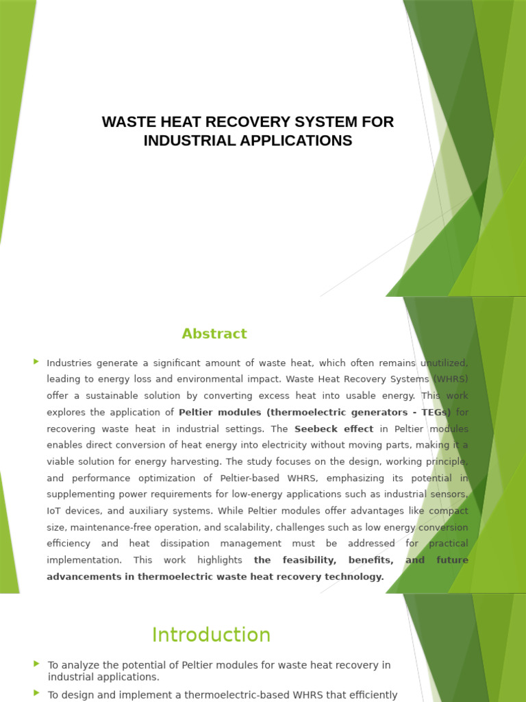 Waste Heat Recovery System For Industrial Applications | PDF | Energy ...