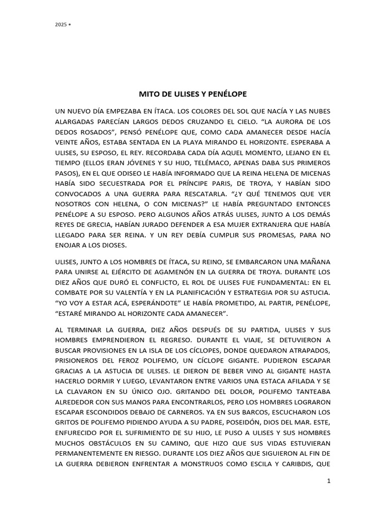 Mito de Ulises y Penélope - Mayúsculas | PDF | Odiseo | Penélope