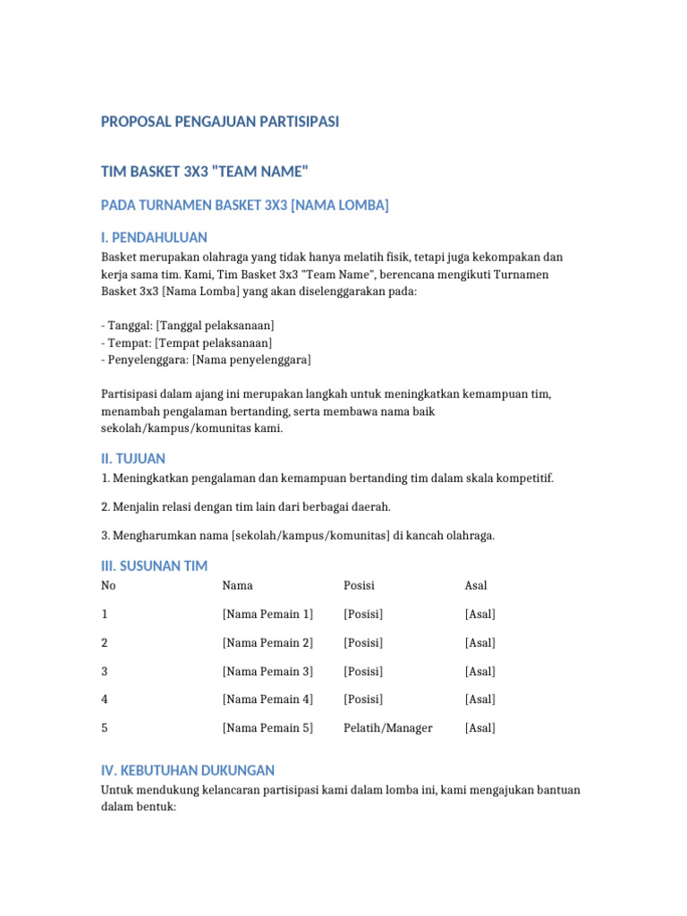 Proposal Pengajuan Lomba Basket 3x3 | PDF
