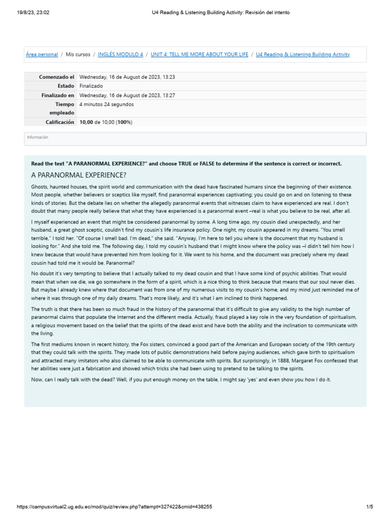 U4 Reading & Listening Building Activity - Revisión Del Intento | PDF | Mediumship