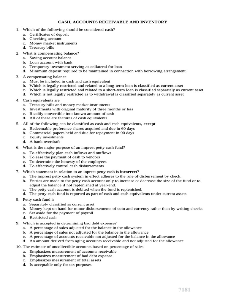 Cash, Receivables, and Inventory Insights | PDF | Bad Debt | Inventory