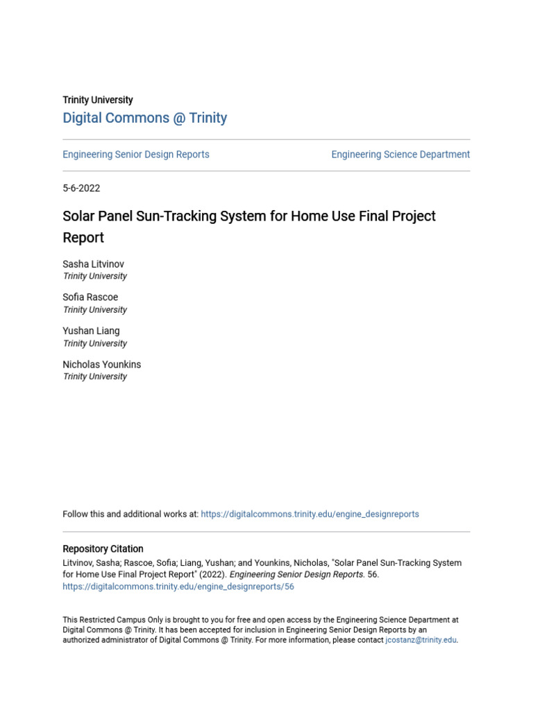 Solar Panel Sun-Tracking System For Home Use Final Project Report | PDF | Solar Panel