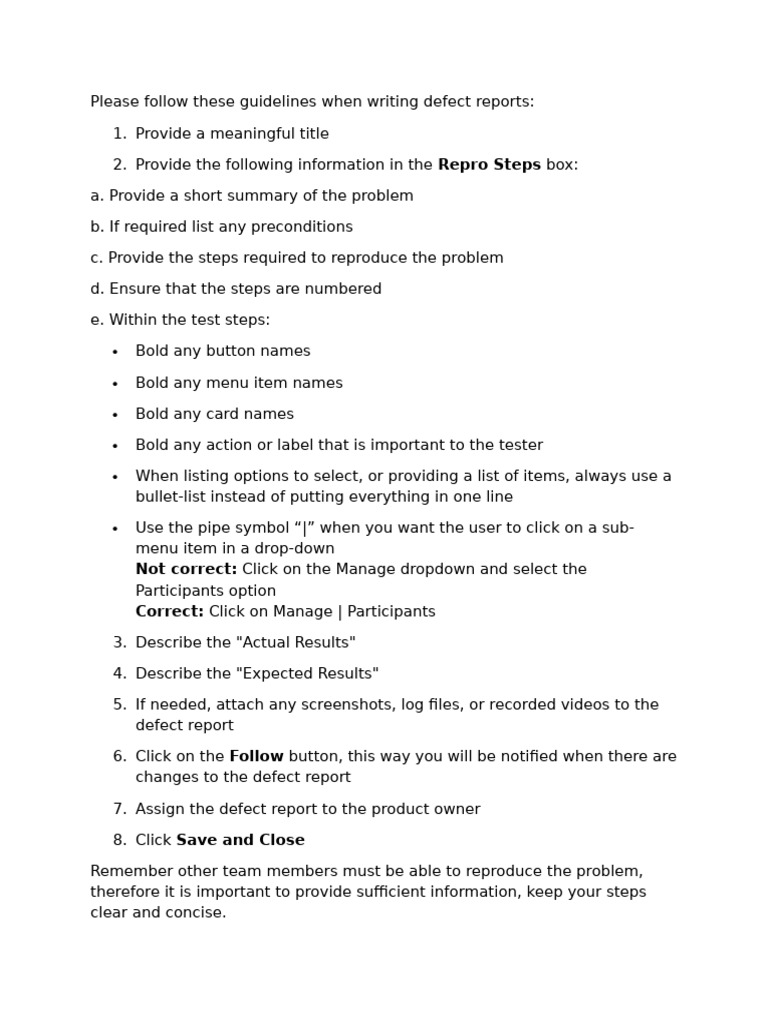 Guidelines For Defect Report | PDF