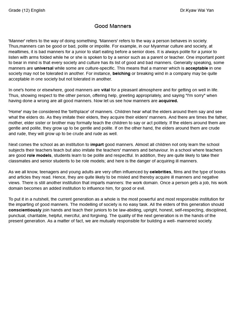 Grade (12) English Unit 1 DR | PDF | Behavioural Sciences