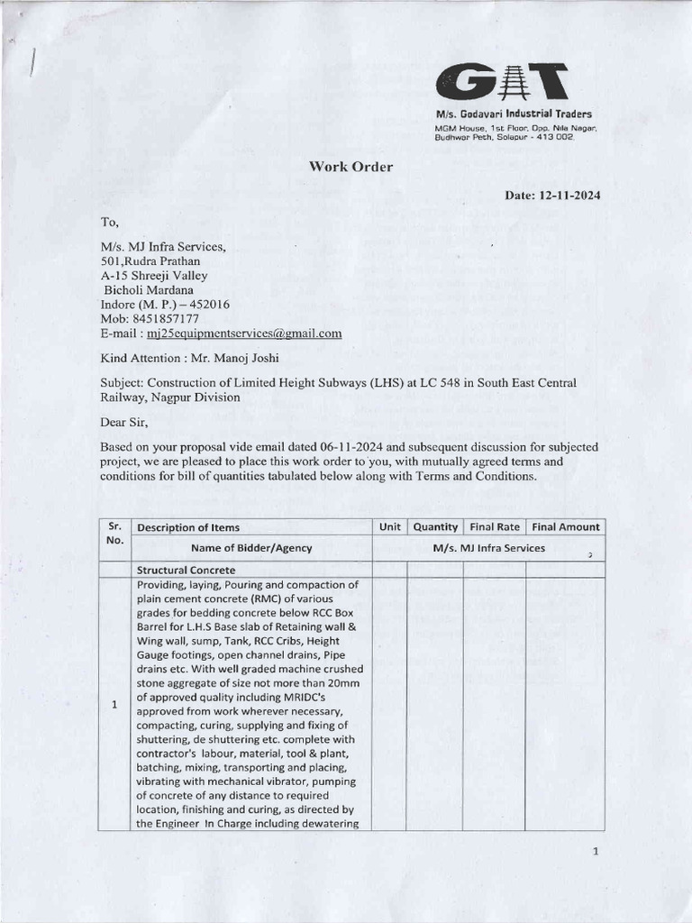 Work Order for LHS Construction Project | PDF | Concrete | Building ...