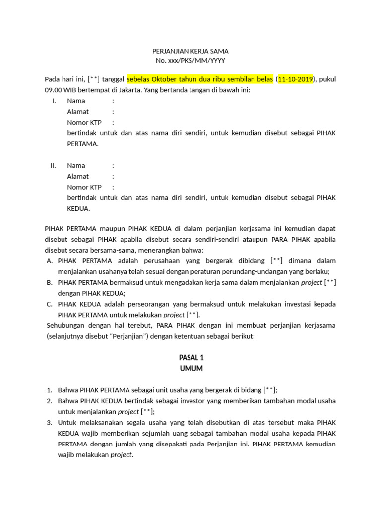 Perjanjian Kerjasama - JML | PDF