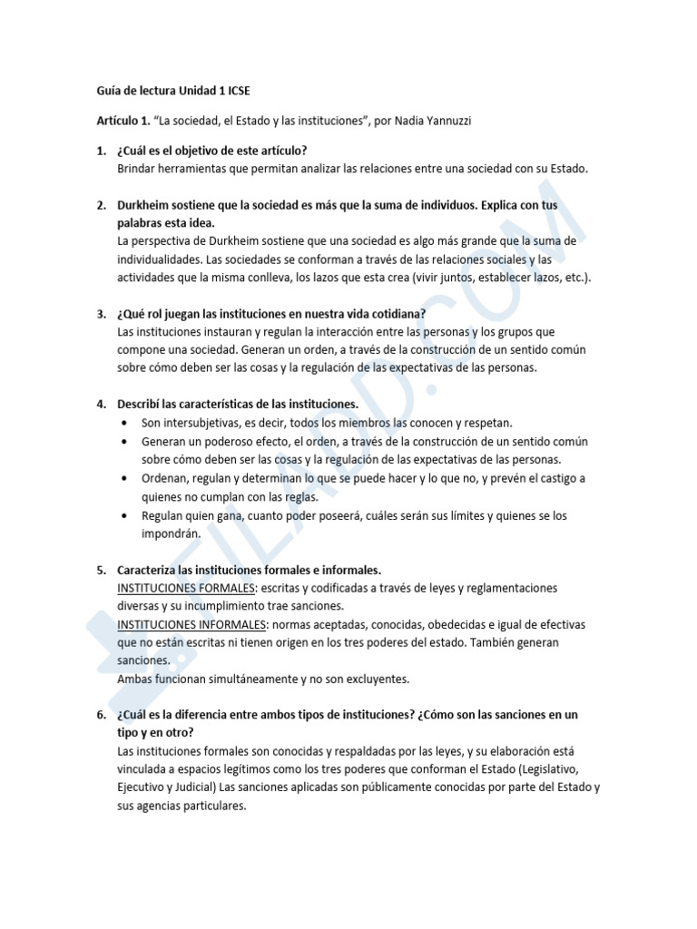 Guia de Lectura Unidad 1 ICSE | PDF | Estado (política) | Institución