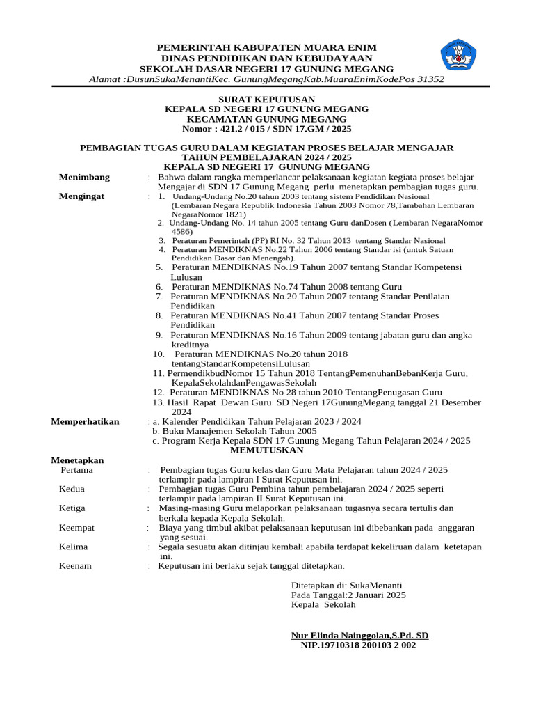SK PEMBAGIAN TUGAS 2025 | PDF