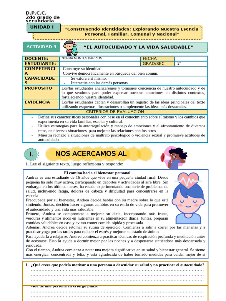 2° DPCC - Actv.03-Uni.1 2025 Autocuidado Vida Saludable | PDF | Ira | Las emociones